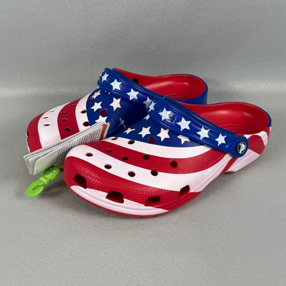 CROCS | Shoes | Crocs American Flag Classic Clog Mens 7 Red White Blue ...
